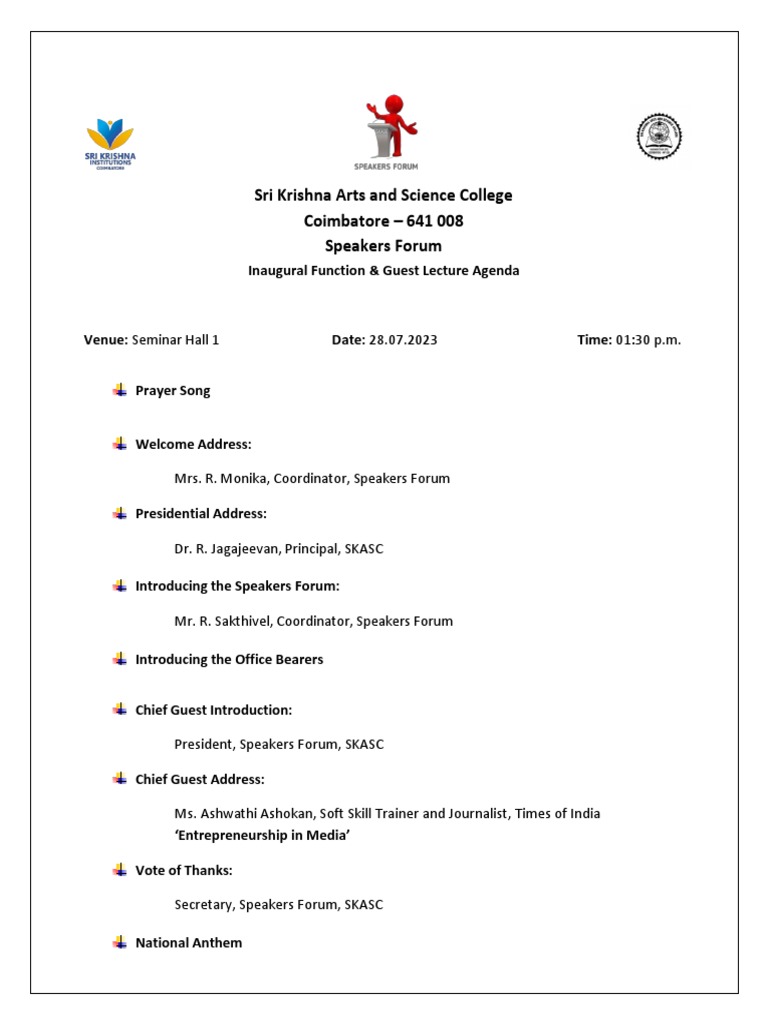 Speakers Forum Inaugural & Guest Lecture Agenda | PDF