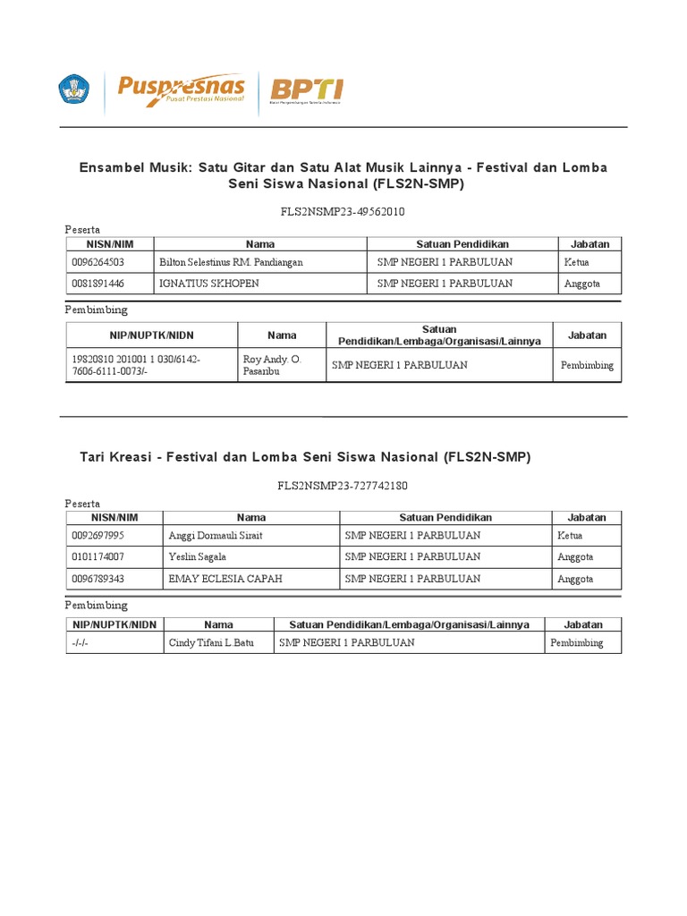 Pendaftaran FL2SN | PDF
