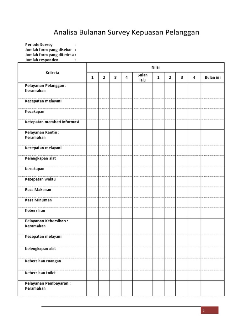 Form Analisa Bulanan Survey Kepuasan Pelanggan | PDF | Pengelolaan Keuangan & Uang