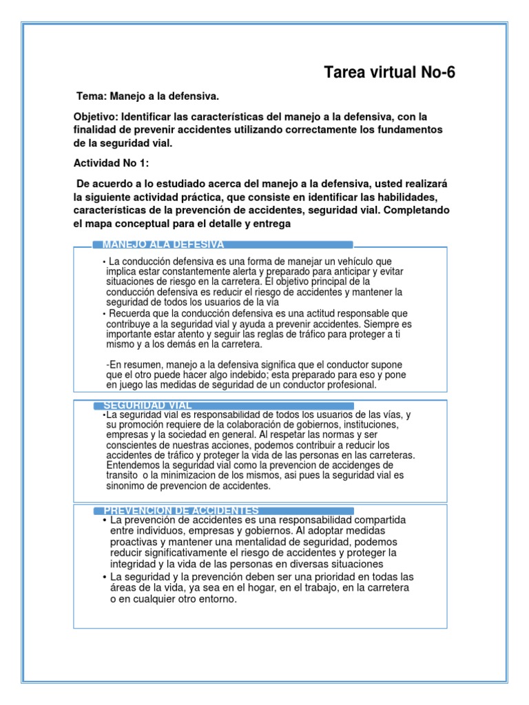 Tarea Virtual 6 Operacion Vehicular... | PDF | Seguridad vial | Valores