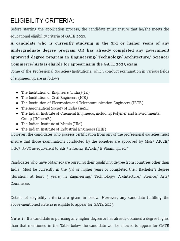 Eligibility Criteria_GATE | PDF
