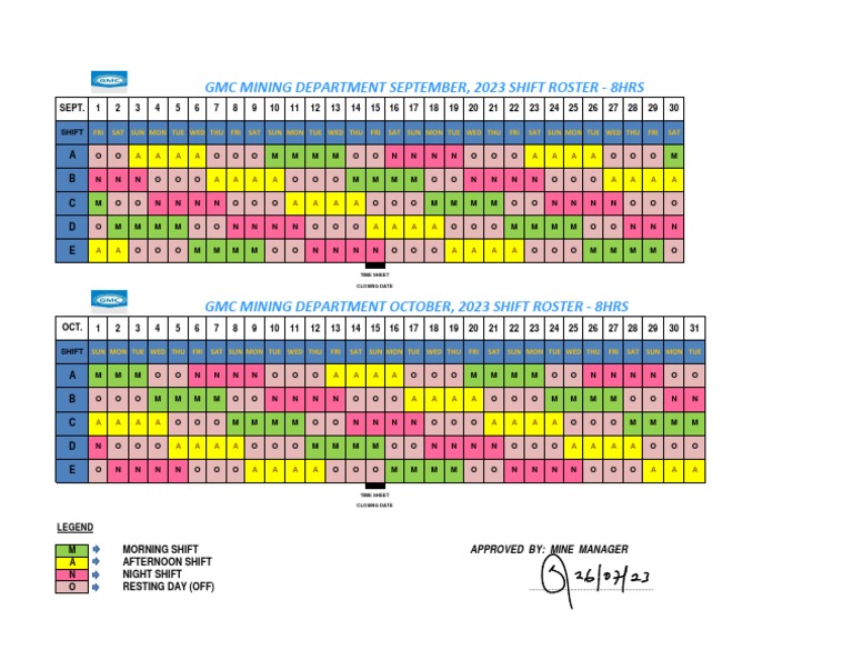 Rotation Shift Roster For September & October 2023 - Current 8hrs | PDF