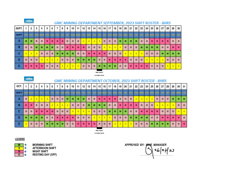 Rotation Shift Roster September & October 2023 - Current 8hrs | PDF