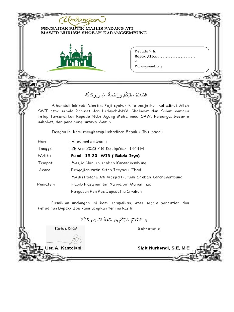 Undangan Pengajian Rutin Masjid | PDF