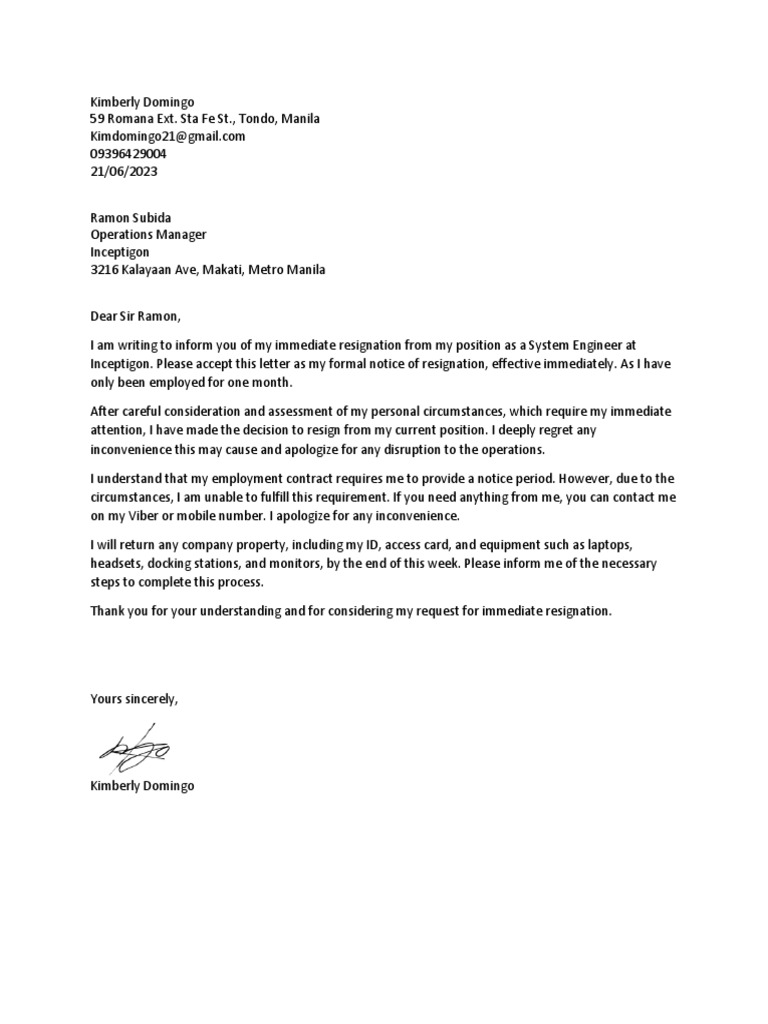 Resignation Letter | PDF