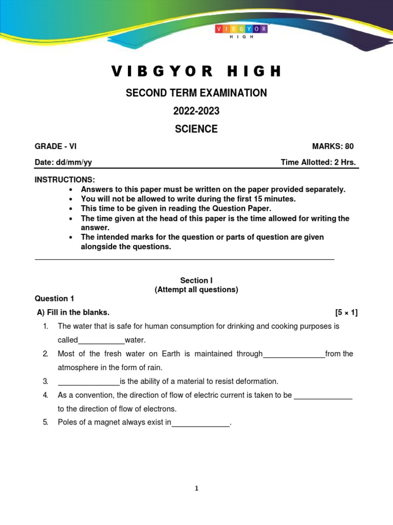 Grade 6 Science Exam Paper 2022-23 | PDF | Blood | Respiratory Tract