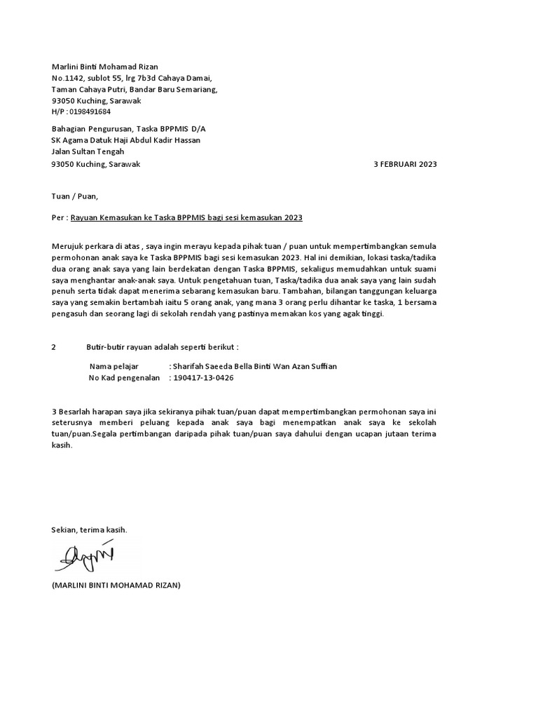 Contoh Surat Rayuan | PDF