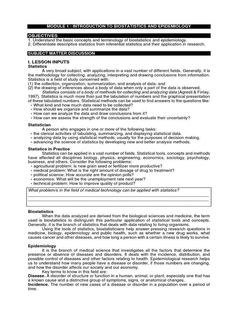 Biostatistics 1n Prelim Module Pdf Statistics Experiment