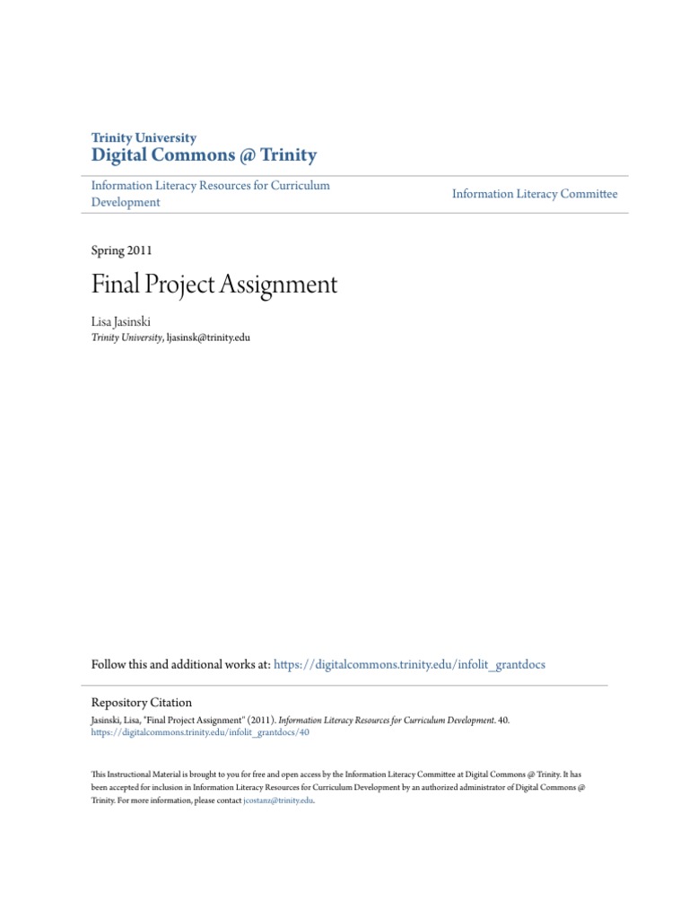 Final Project Assignment Pdf Information Literacy Literacy 