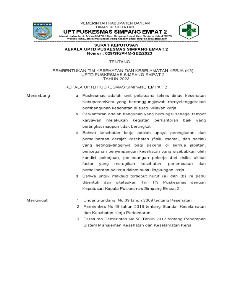 1.3.6 SK Tim K3 Puskesmas | PDF