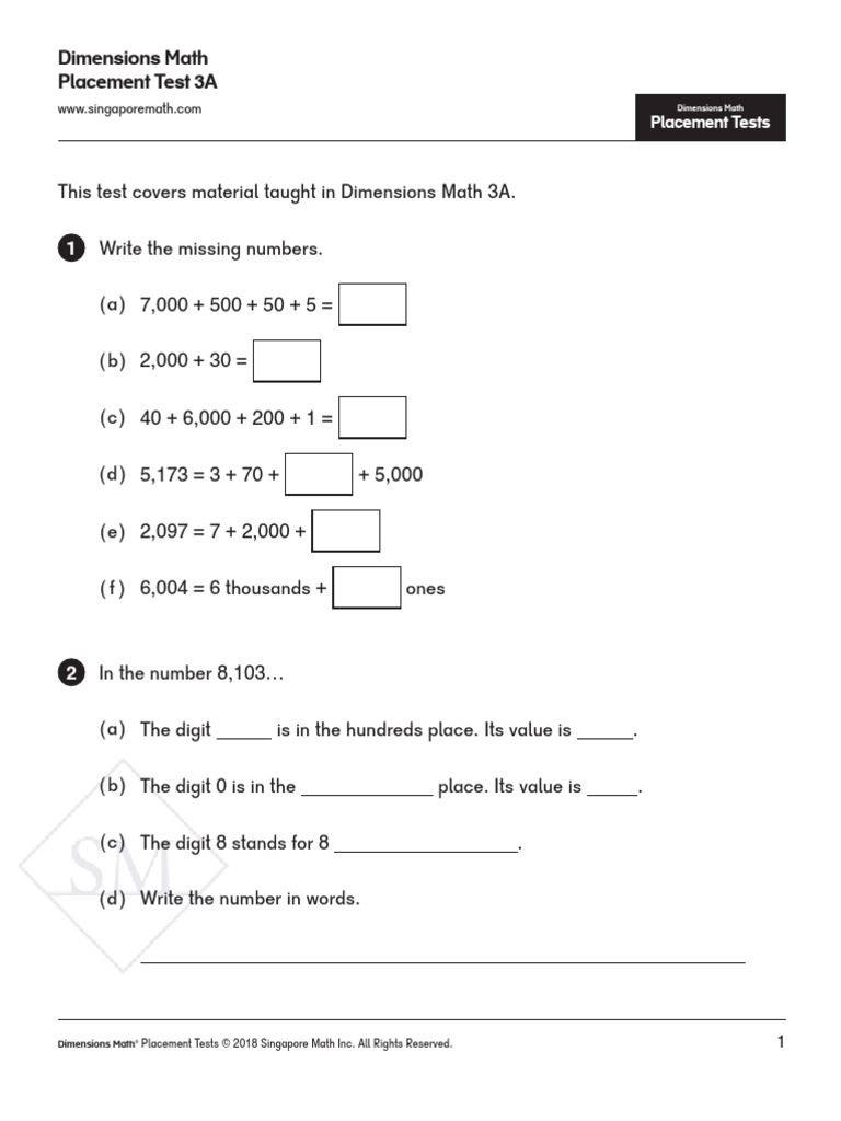 Singapore Math Placement - Tests - 7 | PDF