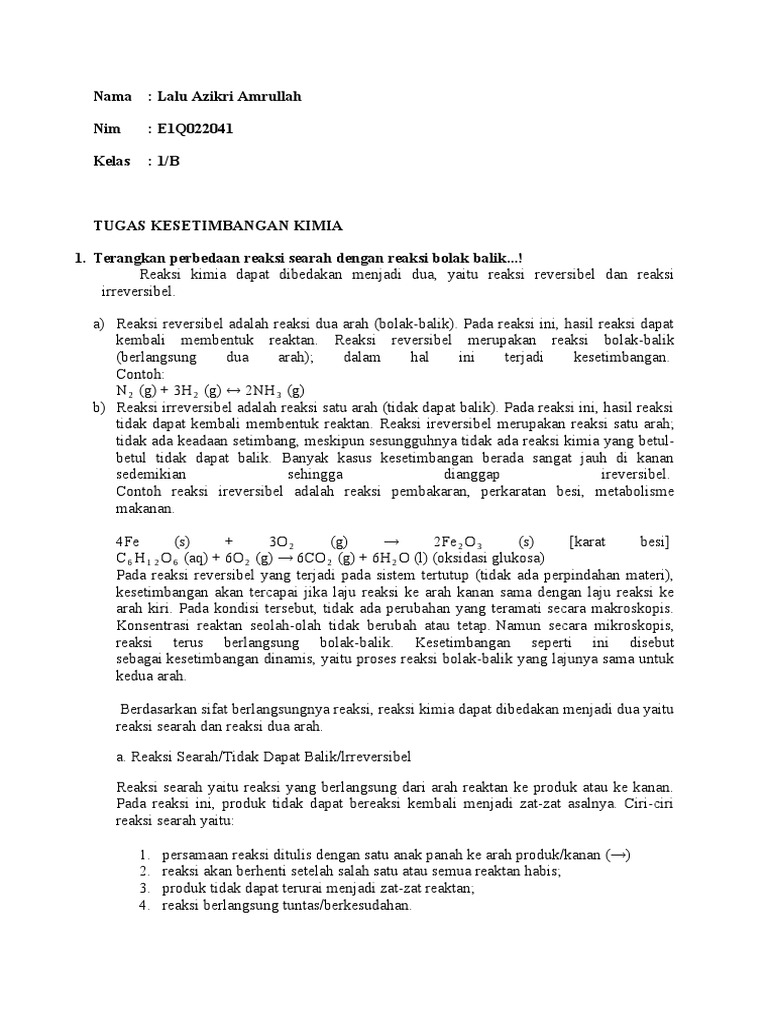 Lalu Azikri Amrullah Tugas Kimia Kesetimbangan | PDF | Metode & Bahan Ajar | Teknologi & Rekayasa