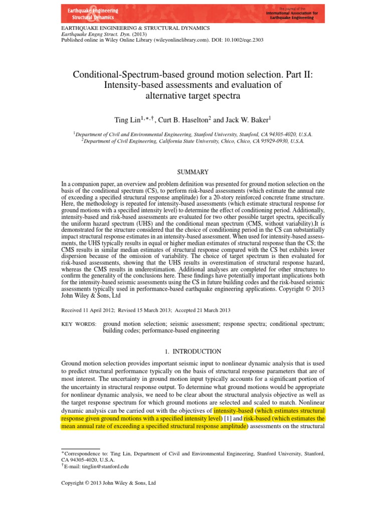 10 0 Conditional Spectrum Based Ground Motion Selection Part Ii Download Free Pdf Variance
