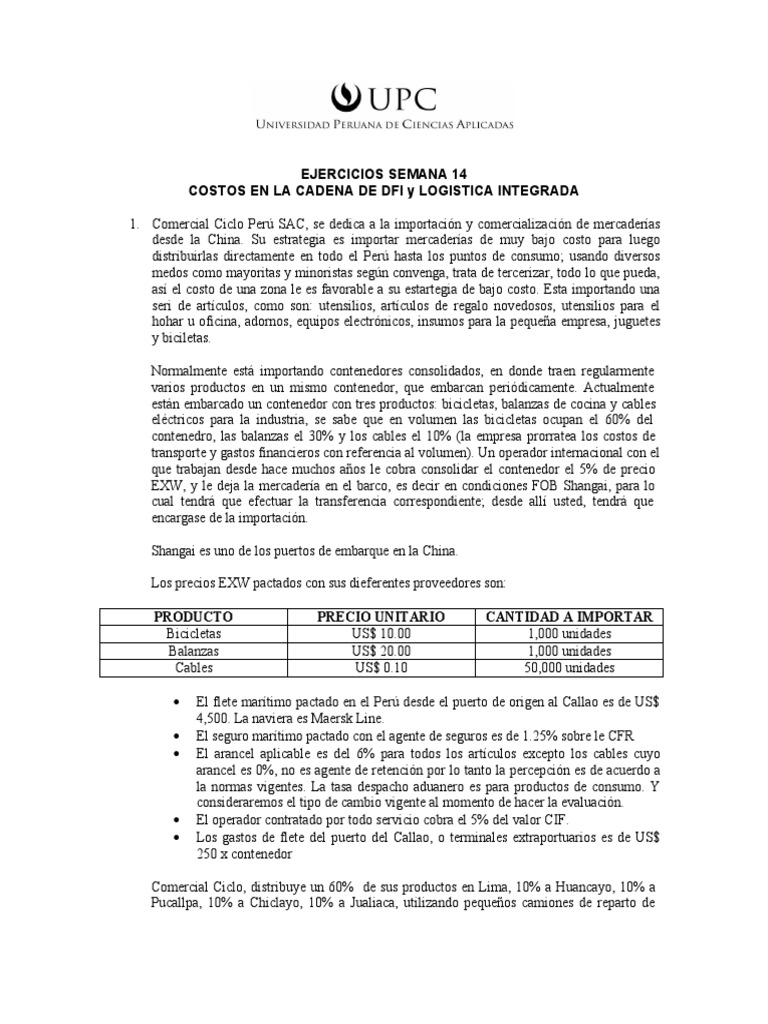 Upc Log y Dfi Unidad 7 Sem 14 Ejer 010 Costos en La Cadena de Dfi 1 | PDF