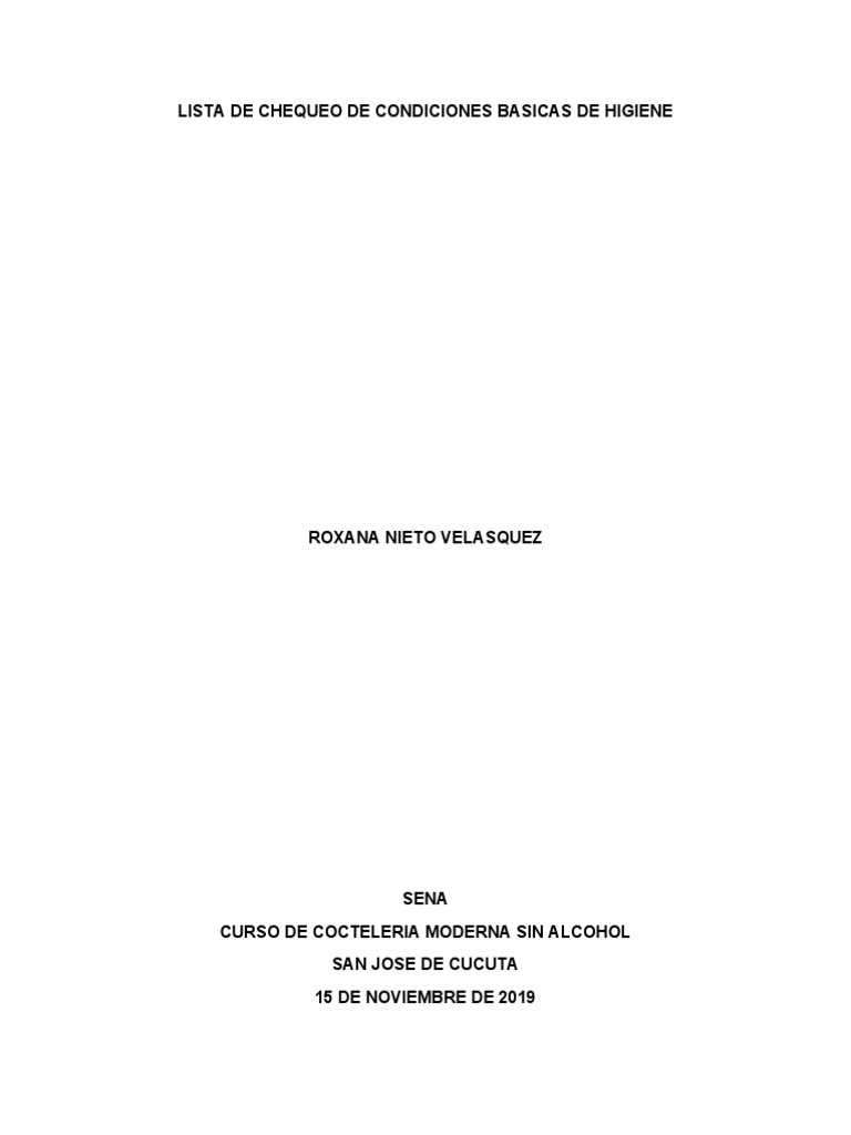 Lista de Chequeo de Condiciones Basicas de Higiene | PDF