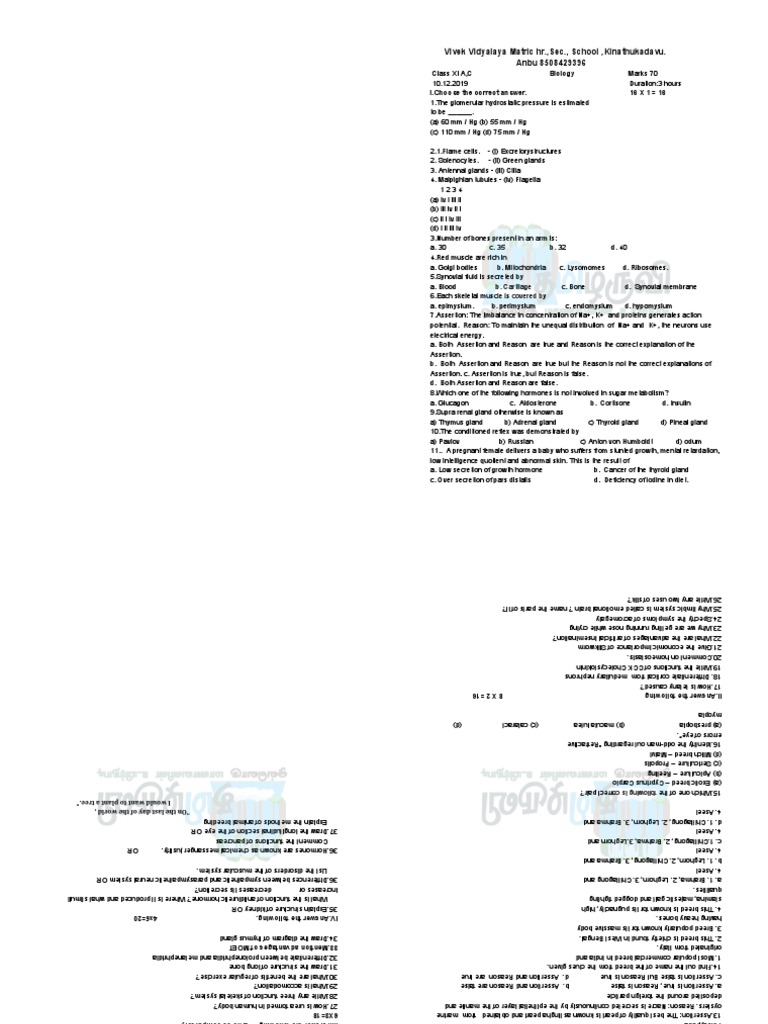 11th-Biology Q.P 2 - Booklet | PDF