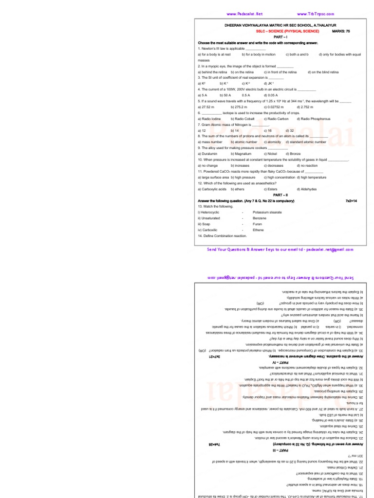 10th-Science Q.P 1 - Booklet | PDF | Atoms | Chemistry