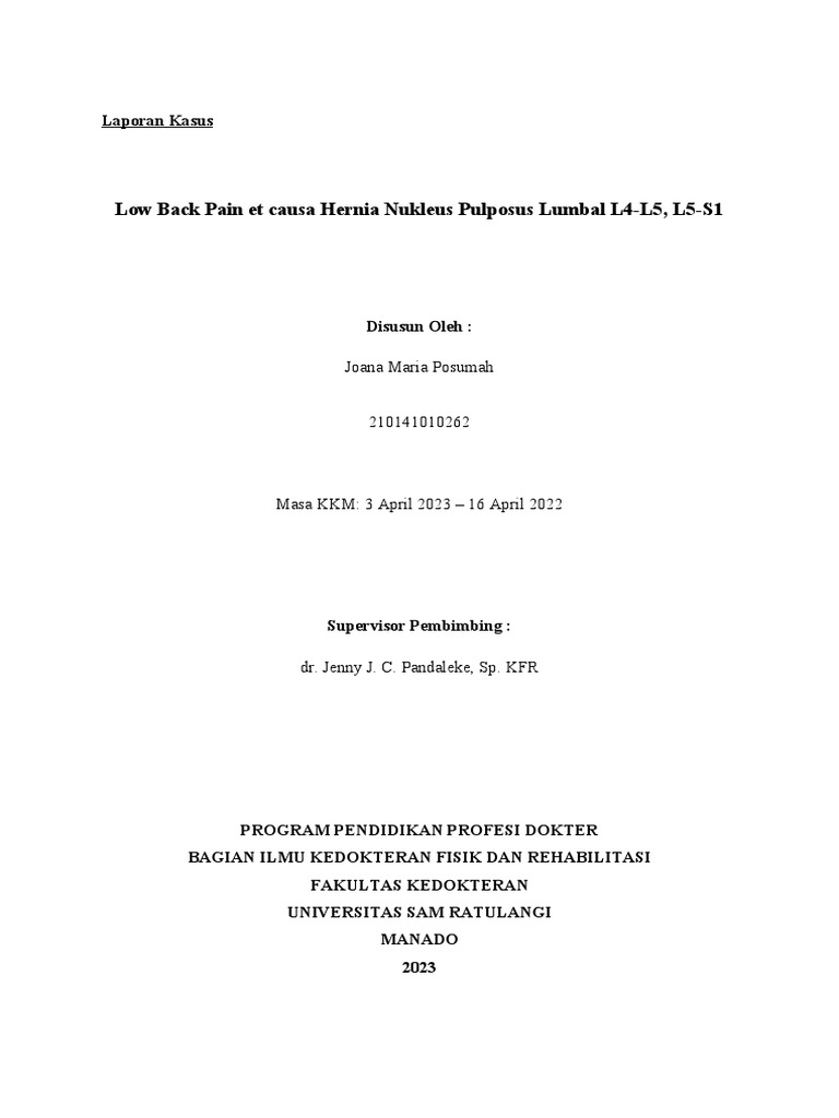 Lapkas LBP Ec HNP Lumbal L4-L5, L5-S1 | PDF