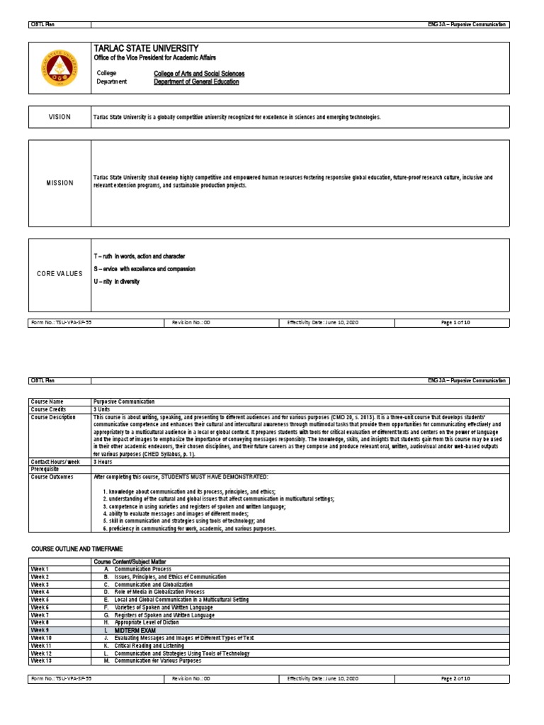 Eng 3A Purposive Communication | PDF | Lecture | Communication