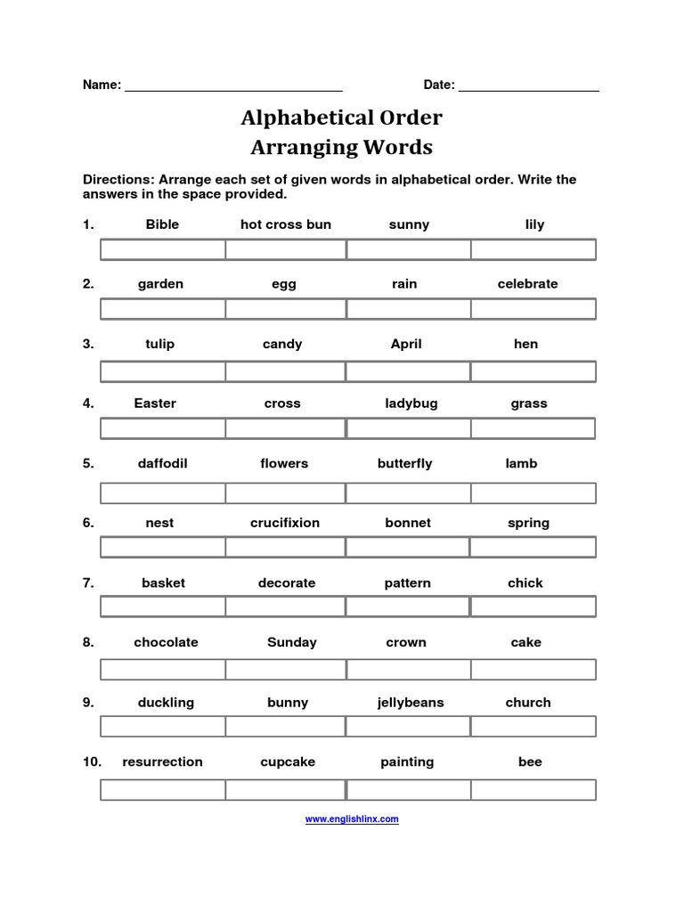 Alphabetical Order Arranging Words | PDF