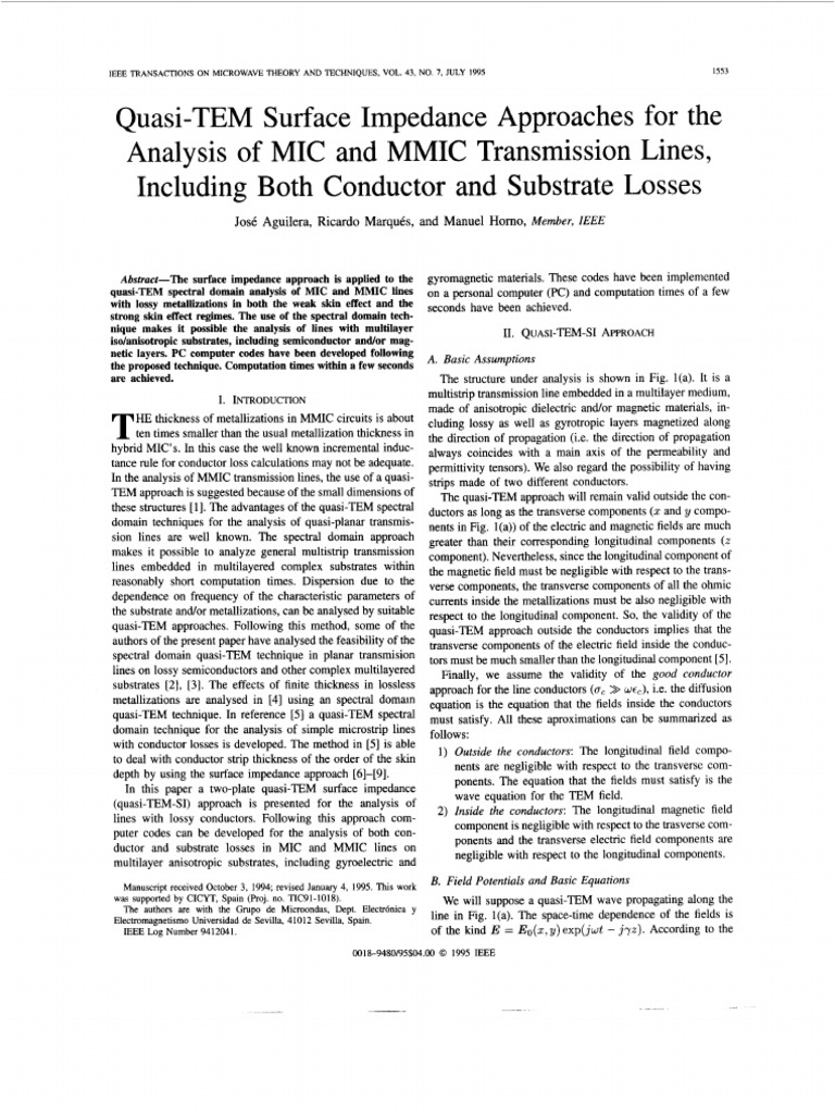 Quasi-TEM Surface Impedance Approaches For The Analysis of MIC and MMIC ...