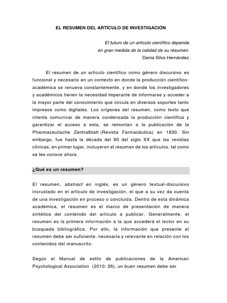 El Resumen Del Artículo de Investigación | PDF
