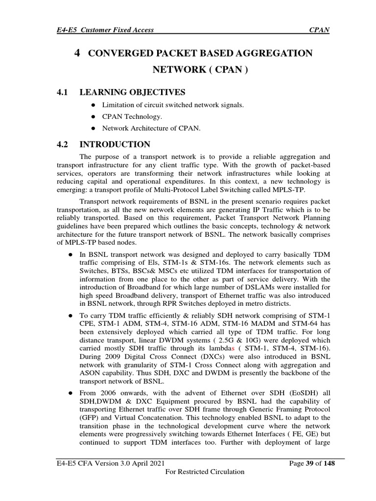 E4-E5 - Text - Chapter 4. CONVERGED PACKET BASED AGGREGATION NETWORK (CPAN) | PDF | Networking ...