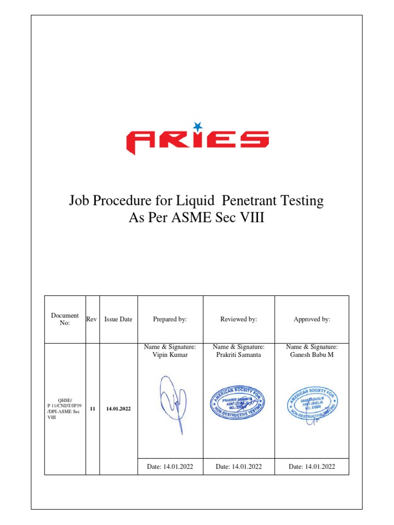 P 11 CNDT JP39 LPI-ASME Sec VIII Dye Penetrant Testing R11 | PDF