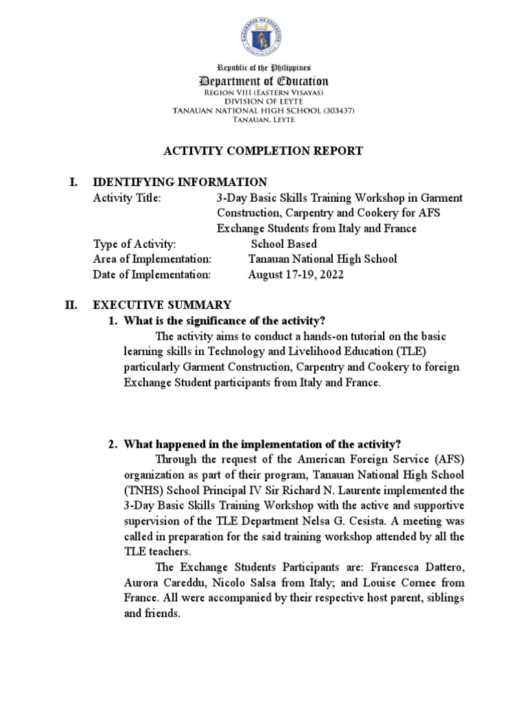 Activity Completion Reporttraining Ws | PDF