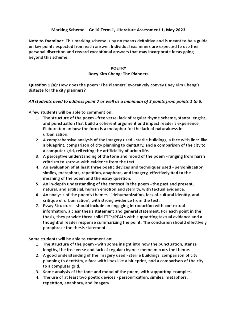 Lit Assessment Marking Scheme Planners | PDF | Poetry | Poetic Devices
