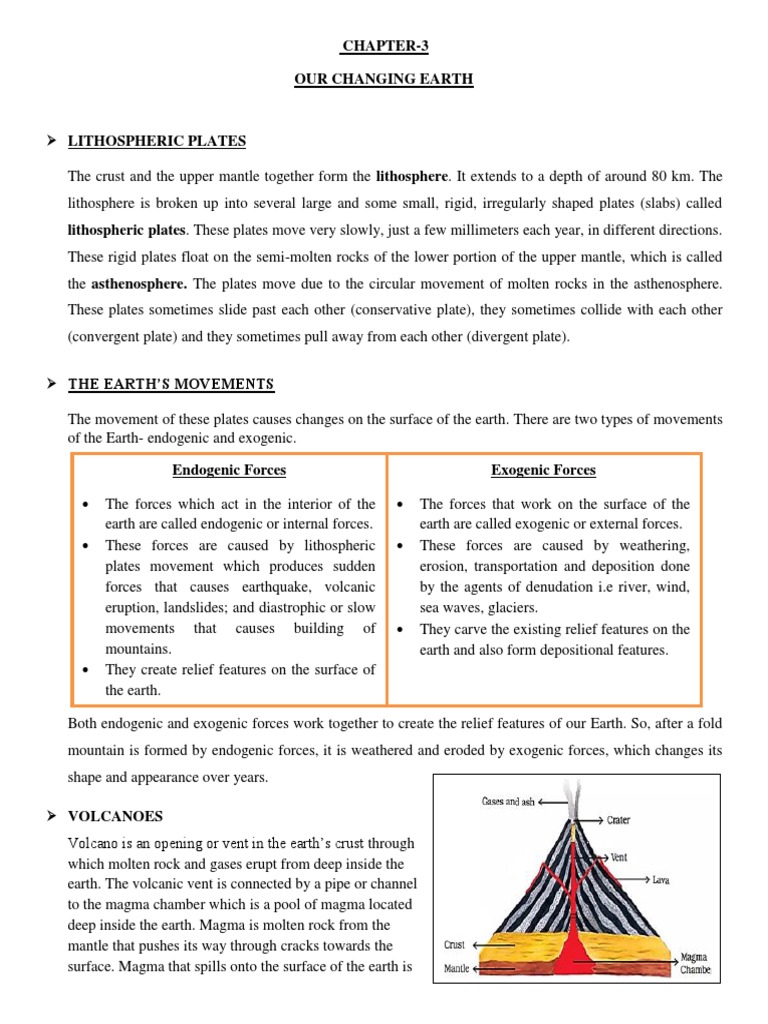 Chapter3our Chaning Earthnotes | PDF | Volcano | Plate Tectonics
