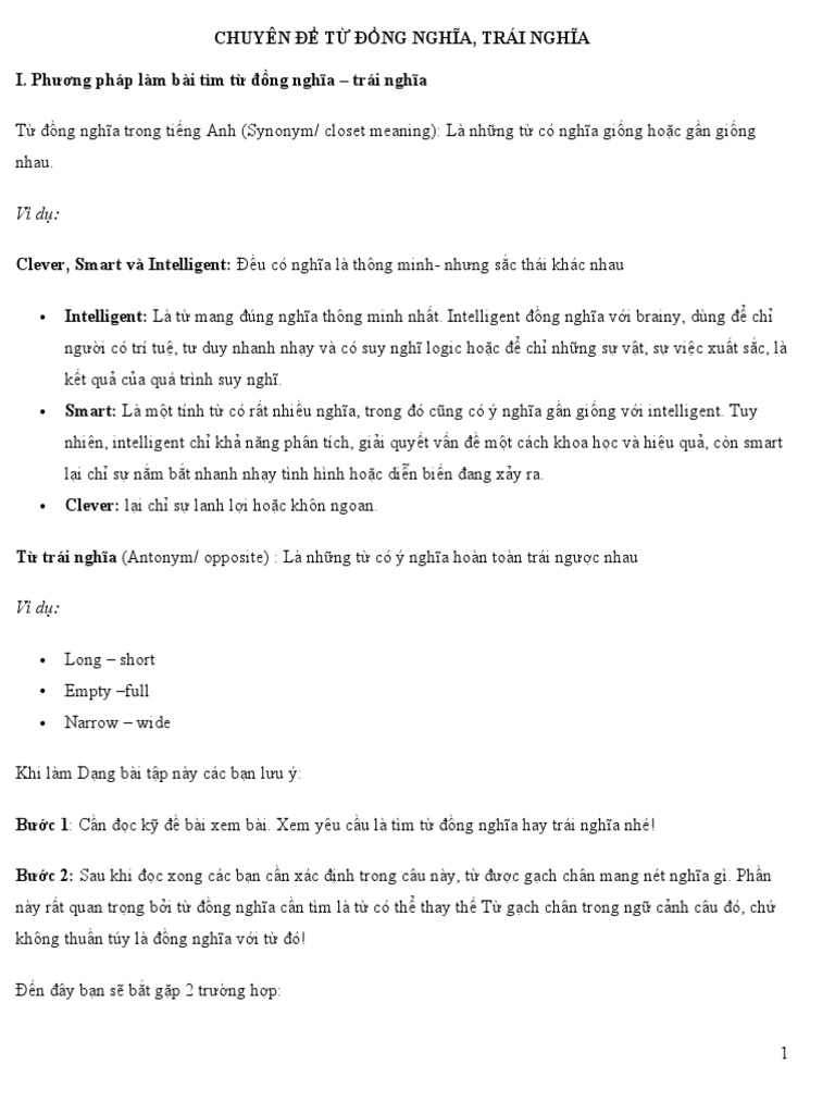 Bai Tap Tu Dong Nghia Trai Nghia Trong Tieng Anh | PDF
