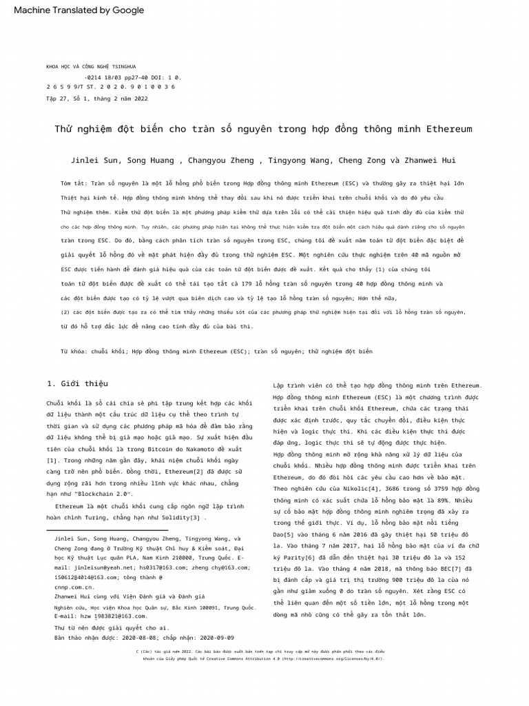 Bản Dịch Mutation Testing For Integer Overflow In Ethereum Smart Contracts Pdf
