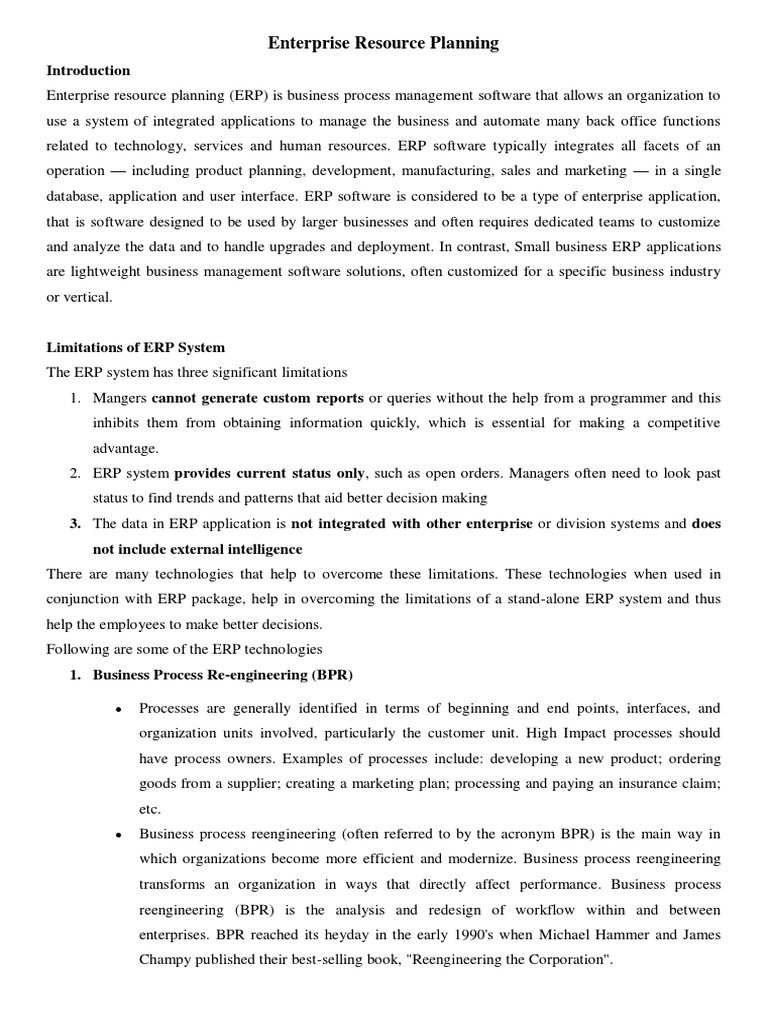 Erp Notes B Com Vi Semester Pdf