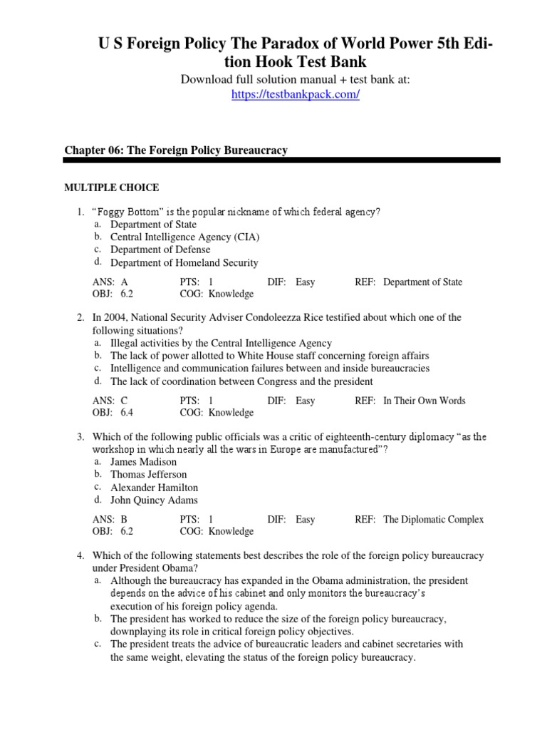 U S Foreign Policy The Paradox of World Power 5th Edition Hook Test ...