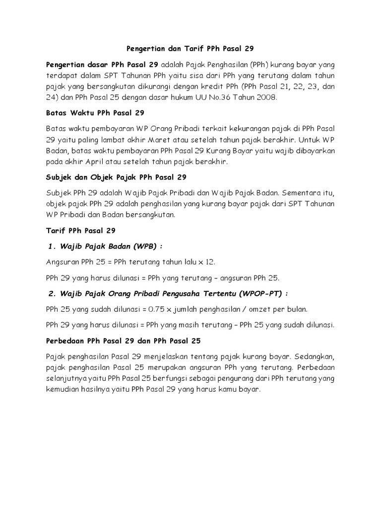 Panduan PPh Pasal 29 untuk WP | PDF | Pengelolaan Keuangan & Uang