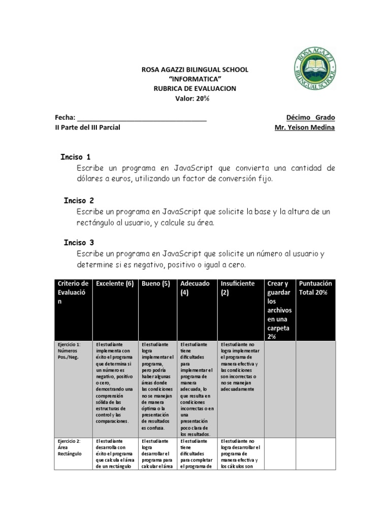 Rubrica de Evaluacion 10mo Grado | PDF