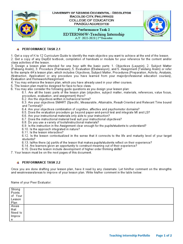 EDTERN66W - Performance Task 2 | PDF