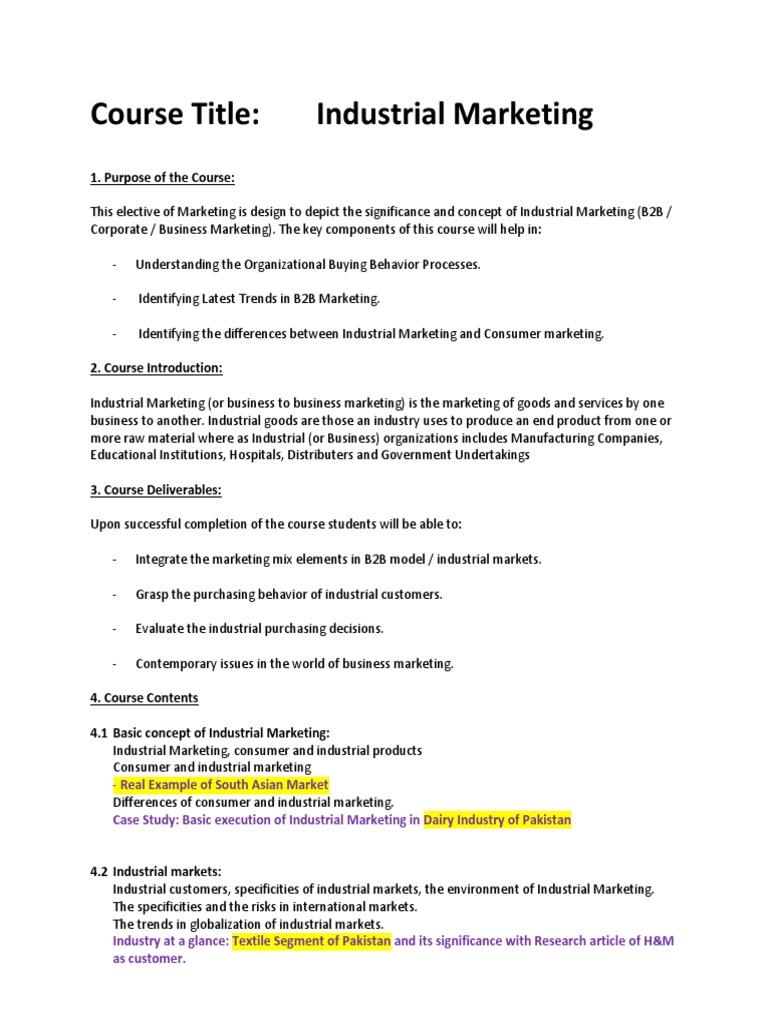 Industrial Marketing - Course Outline | PDF