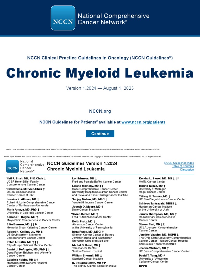 Chronic Myeloid Leukemia: NCCN Clinical Practice Guidelines in Oncology (NCCN Guidelines) | PDF