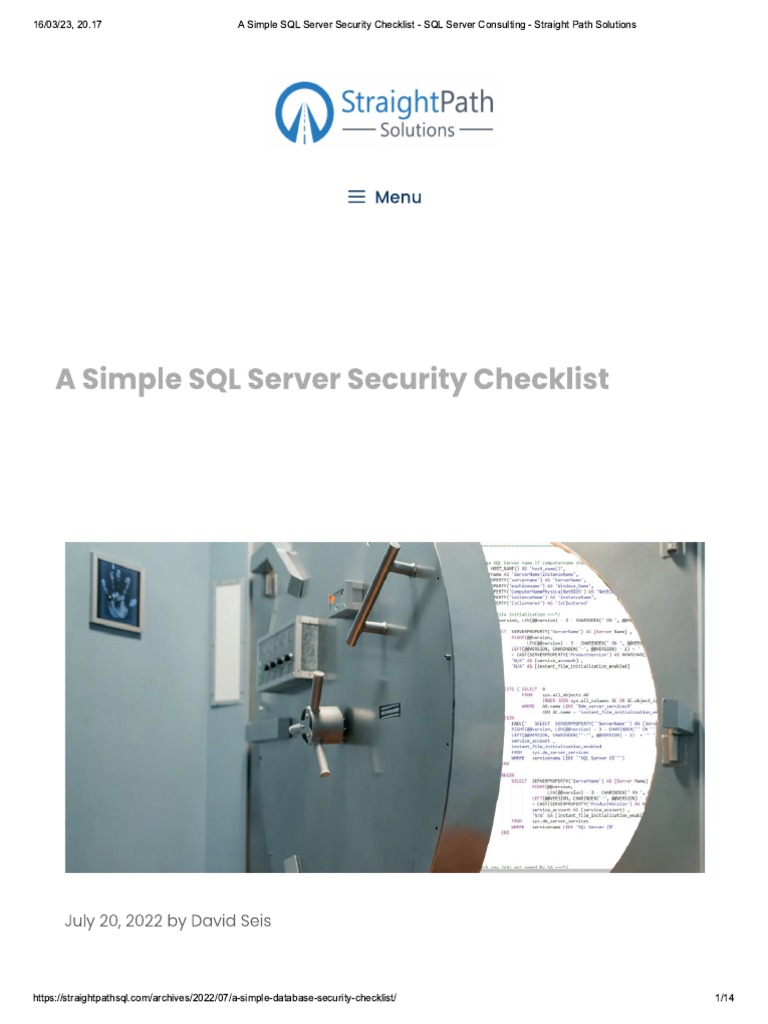 A Simple SQL Server Security Checklist .. | PDF