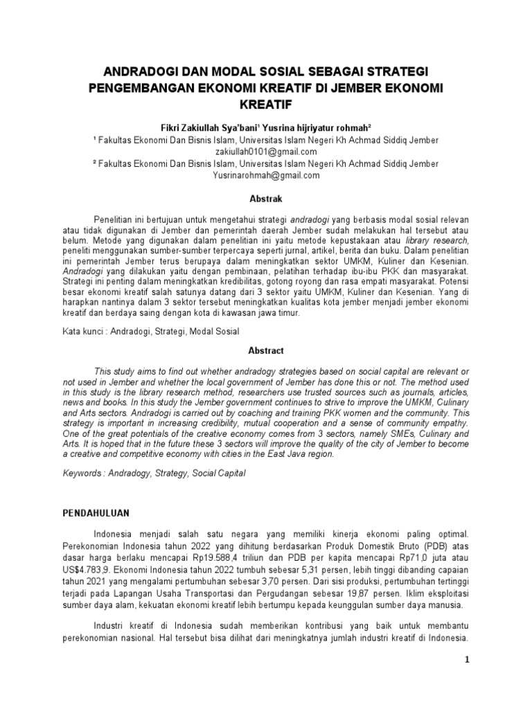 Andradogi Dan Modal Sosial Sebagai Strategi Pengembangan Ekonomi Kreatif Di Jember Ekonomi ...