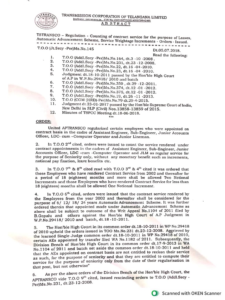 Tstransco Increments | PDF