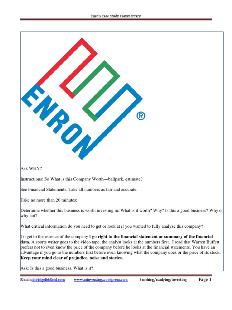 Enron Case Study - So What Is It Worth | PDF | Enron | Stocks