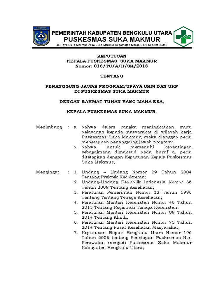 SK Penetapan PJ UKM Dan UKP | PDF | Pengembangan Diri