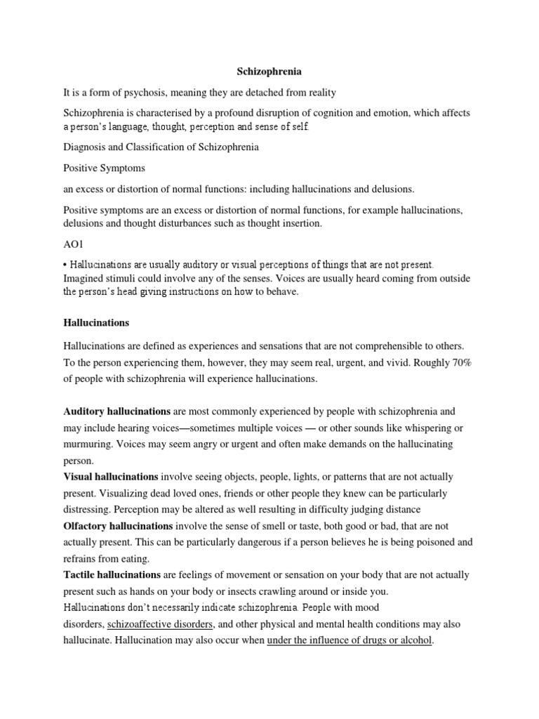 Schizophrenia student notes | PDF | Schizophrenia | Hallucination