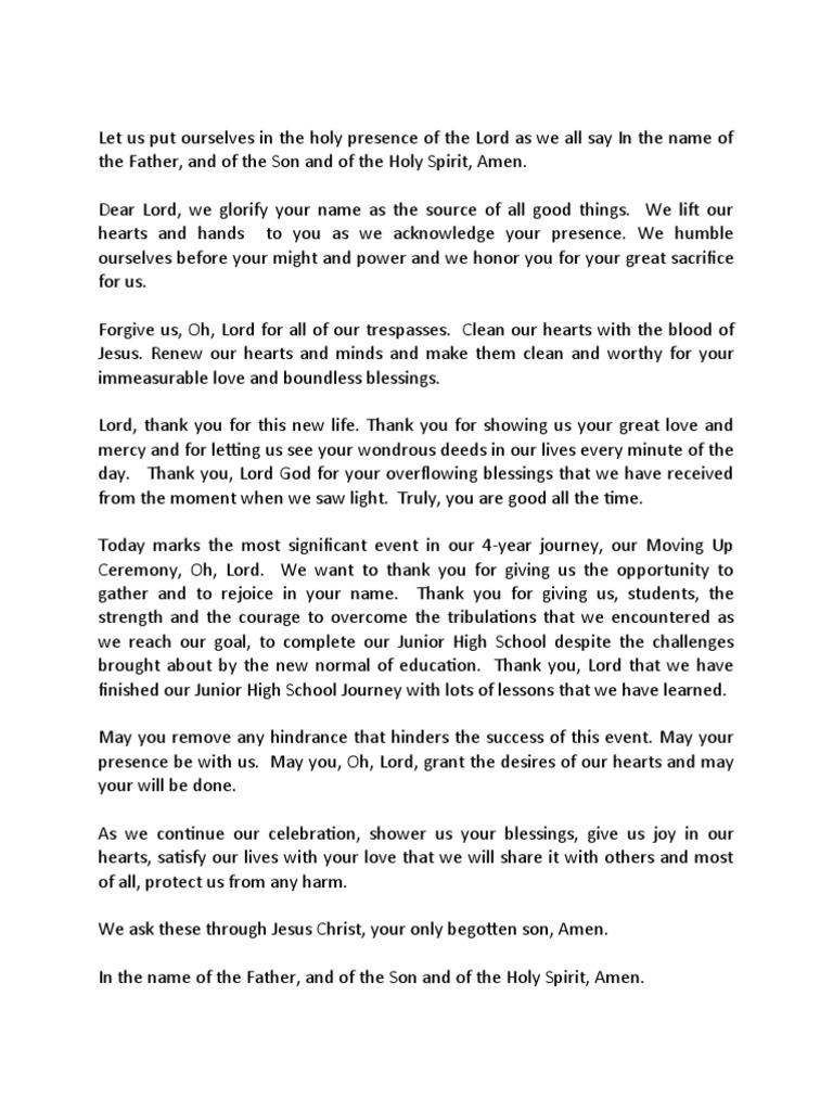 Moving Up Ceremony Prayer and Blessings | PDF