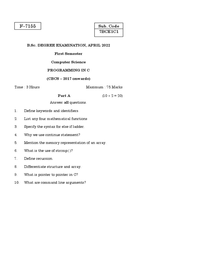 2022 April UG B.sc. Computer Science B.sc. Computer Science | PDF ...