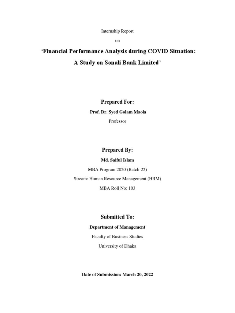 Internship Report MBA (Initial Part) | PDF