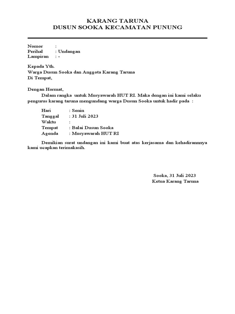 543434019 Surat Undangan Rapat Karang Taruna | PDF